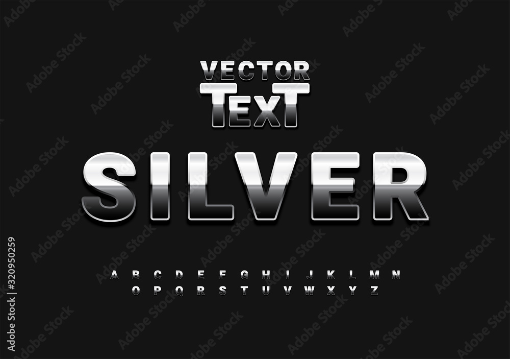 Vector Alphabet font. Metallic, silver effect letters and shadow on ...