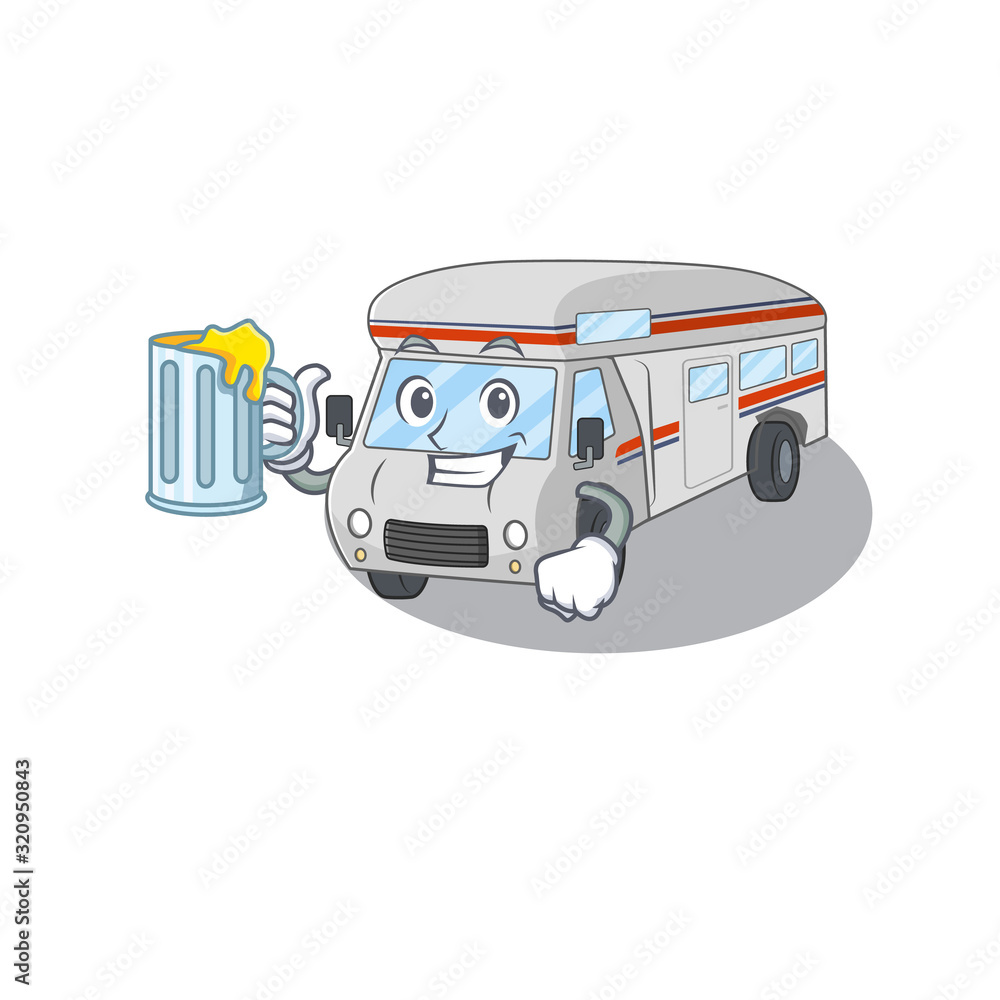Smiley campervan mascot design with a big glass Stock Vector | Adobe Stock