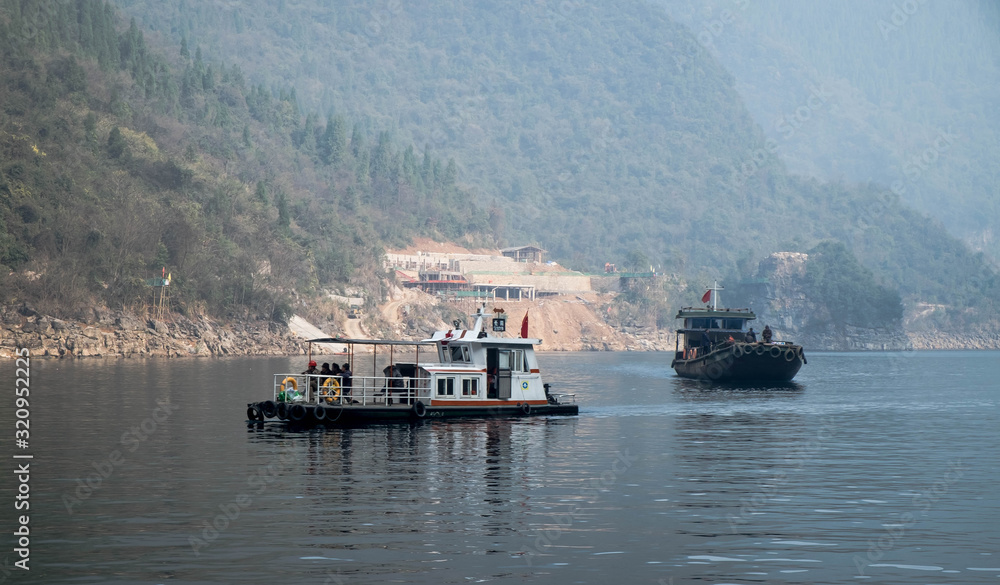 Chinese fisherman's sailing boat at Yangtze river for the traveler ...