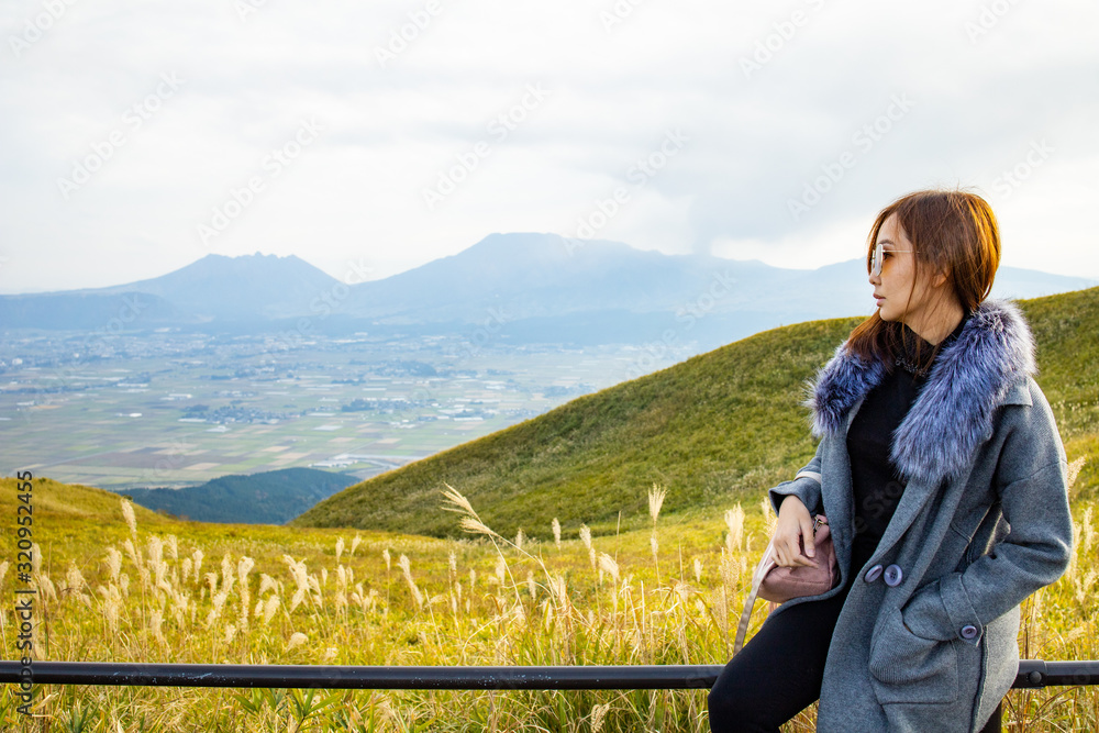Cute girl at Area of Daikanbo observatory. One of beautiful landmark ...