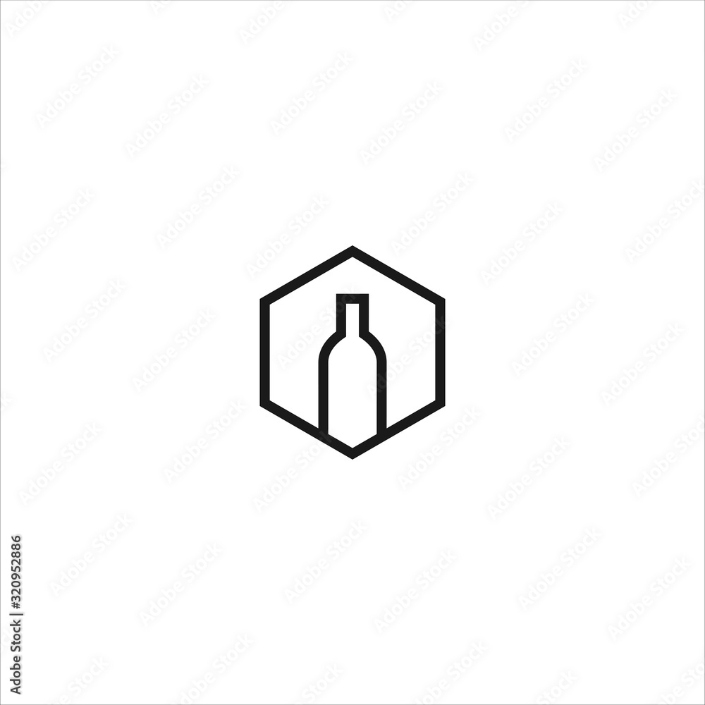 Hexagon Bottle Logo Icon template design in Vector illustration. Black ...