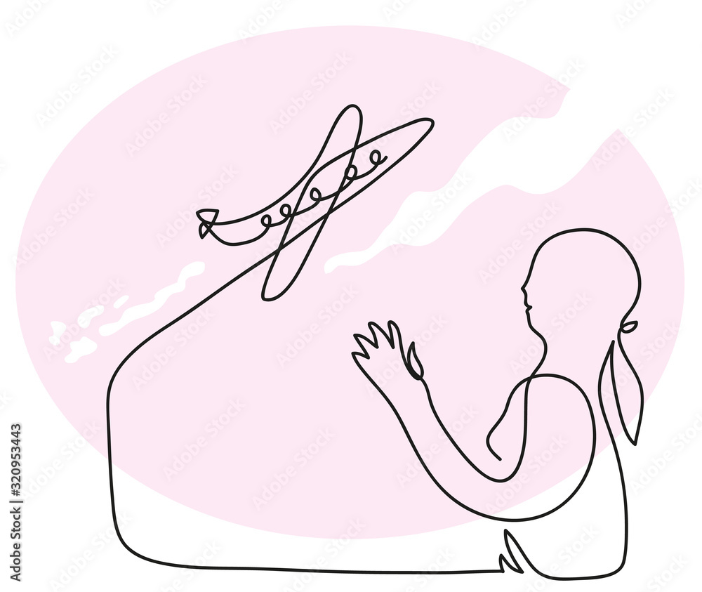 One continuous line drawing of Saying goodbye at the airport. Simple ...