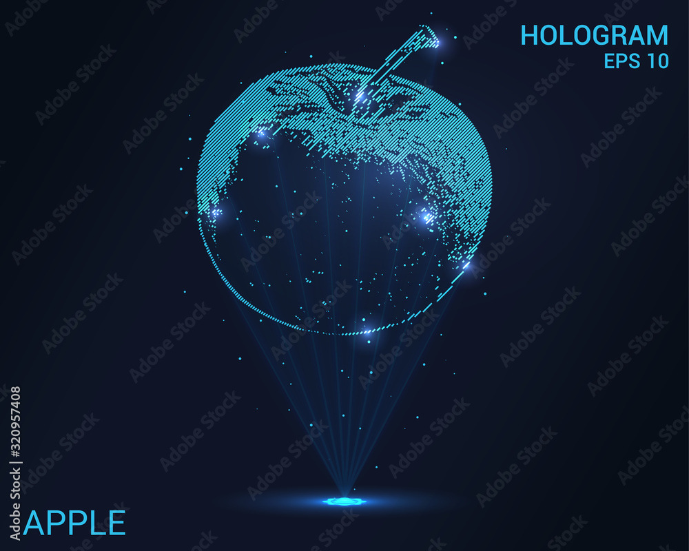 A hologram of an Apple. Holographic projection of an Apple. Flickering ...