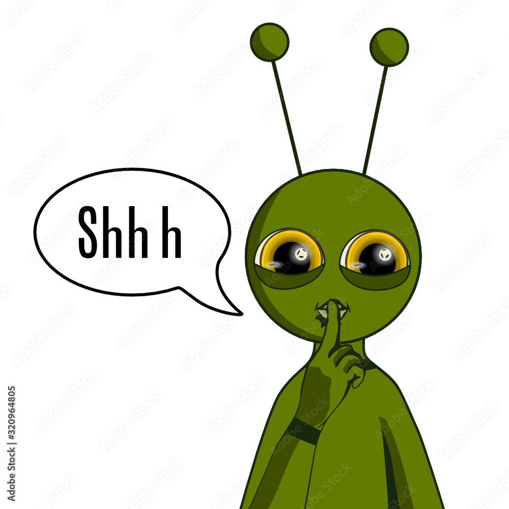 An alien saying Shh h emoji, emoticon with keep silent gesture, a ...