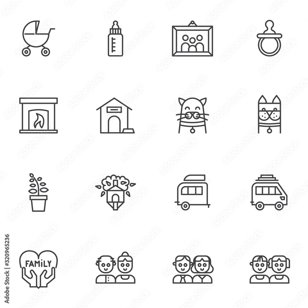 Happy family line icons set. linear style symbols collection, outline ...