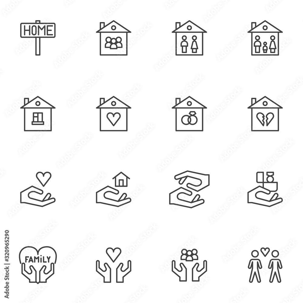 Family house line icons set. linear style symbols collection, outline ...