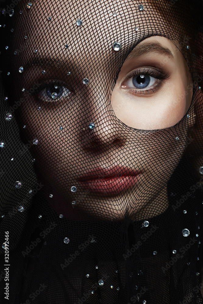 Beautiful Woman in Net on her Face. Sexy Girl in mask Stock Photo ...