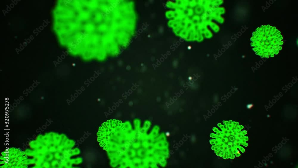 Abstract 3d model of coronavirus 2019-nCoV pathogen cells in infected blood shown as azure ...