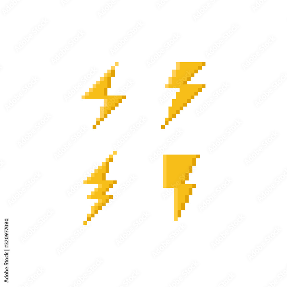 Pixel art 8bit thunder icon set. Stock Vector | Adobe Stock