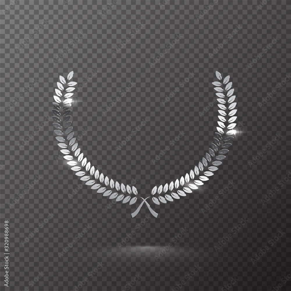 Silver shiny laurel wreath isolated on transparent background. Vector ...
