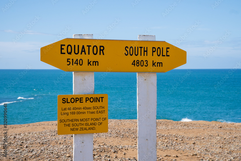 Sign at New Zealand's Slope Point Stock Photo | Adobe Stock