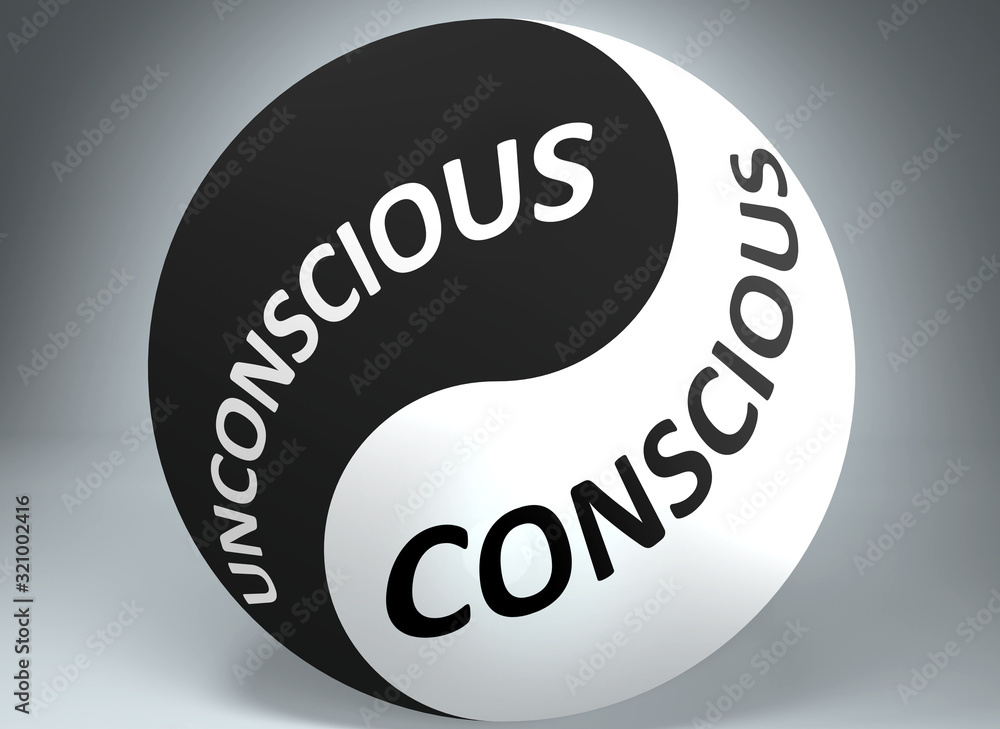 Unconscious and conscious in balance - pictured as words Unconscious ...