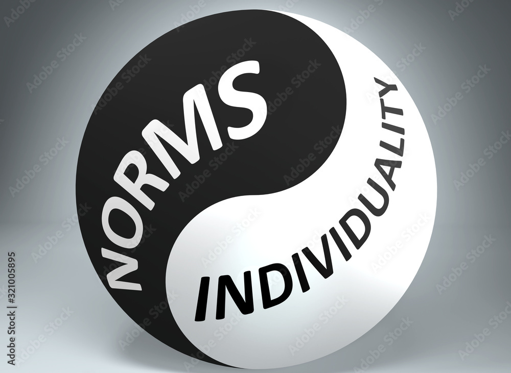 Norms and individuality in balance - pictured as words Norms ...