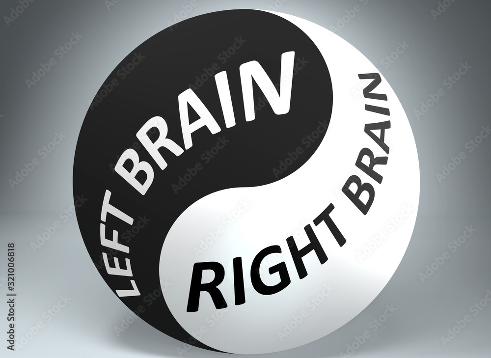 Left brain and right brain in balance - pictured as words Left brain ...
