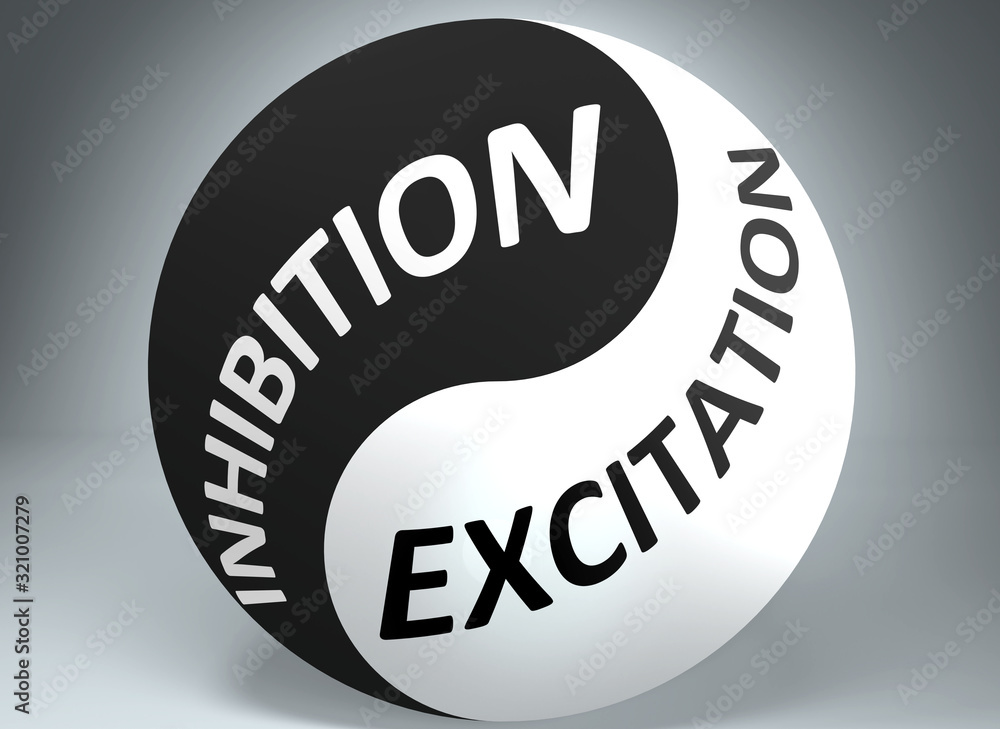 Inhibition and excitation in balance - pictured as words Inhibition ...
