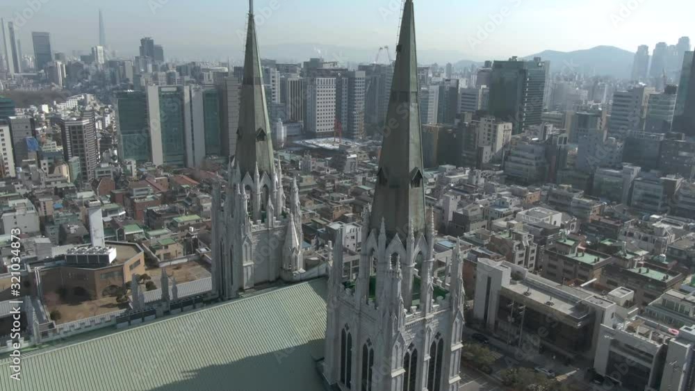 Video Stock top view of the large Catholic church in Seoul, in the ...