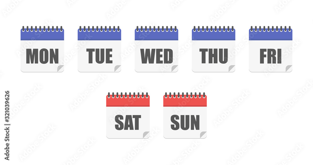 Days week calendar. Week calendar icon. Planner template. Calendar ... Days week calendar. Week calendar icon. Planner template. Calendar ...