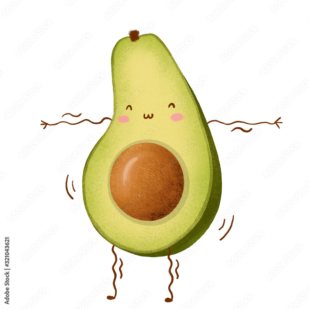 Cute cartoon avocado character. Digital avocado illustration. Avocado ...