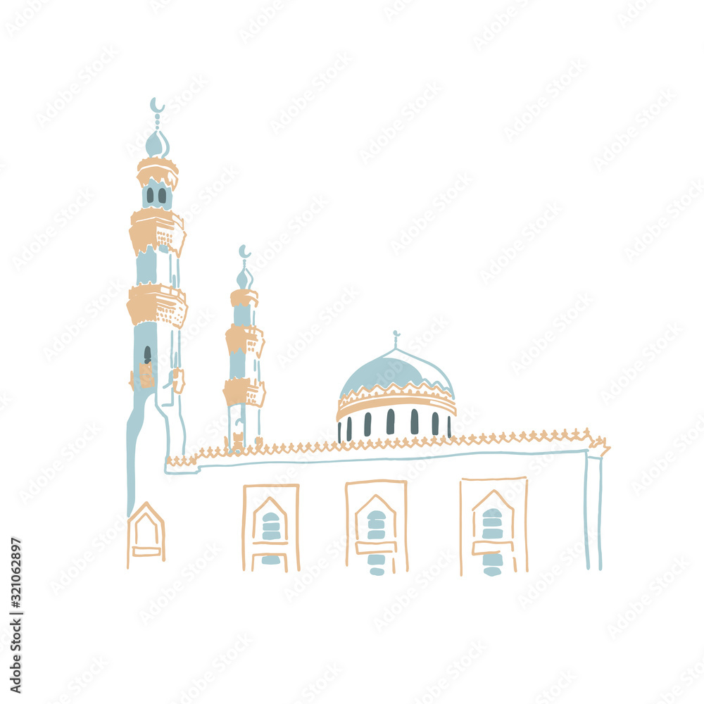 hand drawing sketch of mosque in Dubai, United Arab Emirates, Middle ...