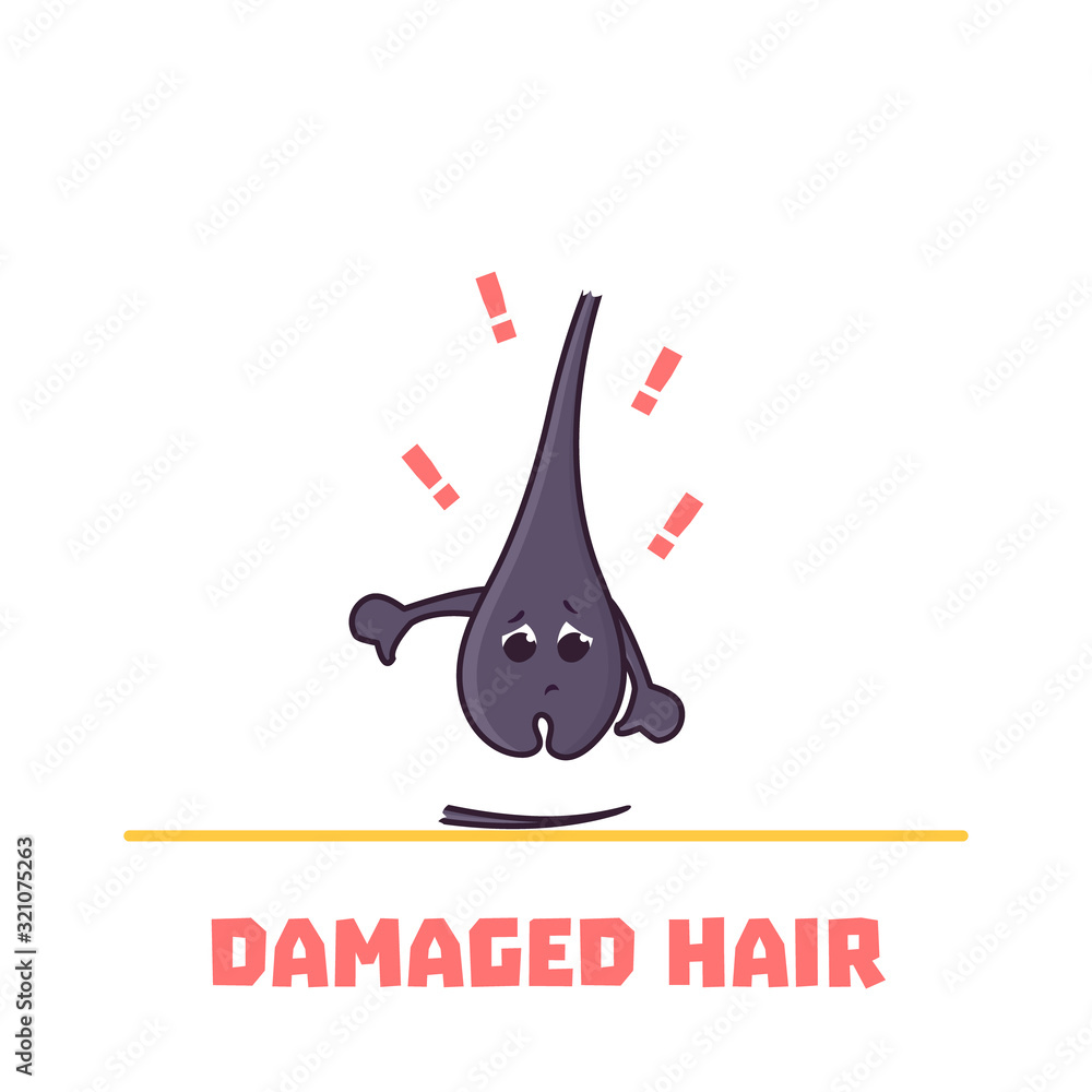 Unhappy damaged hair follicle cartoon character in bad condition ...