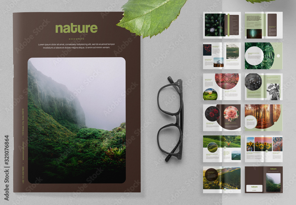 Nature Brochure Layout with Green Accents Stock Template | Adobe Stock