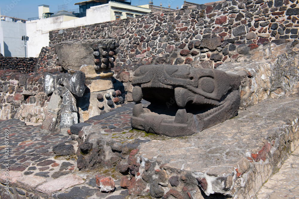 Aztec ruin Templo Mayor Great Temple at Historic center of Mexico City ...