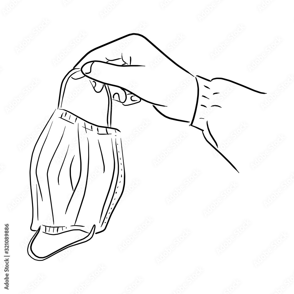 close-up hand holding medical mask vector illustration sketch doodle ...
