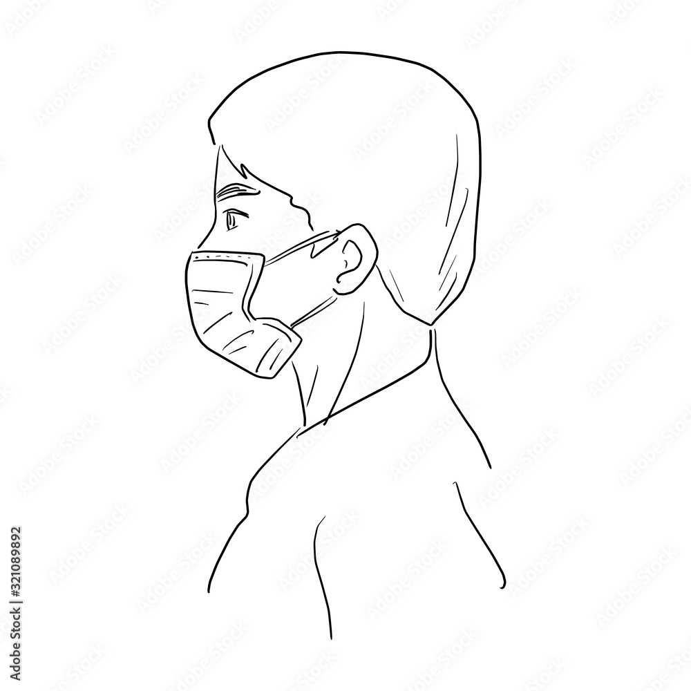 side view of man wearing medical mask vector illustration sketch doodle ...