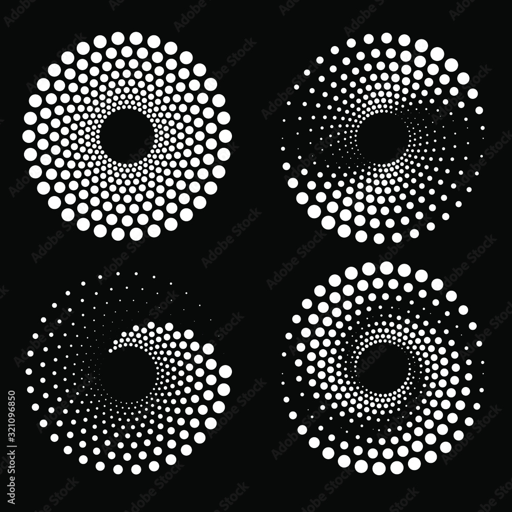Set of white dots in round form. Geometric art. Design element for ...