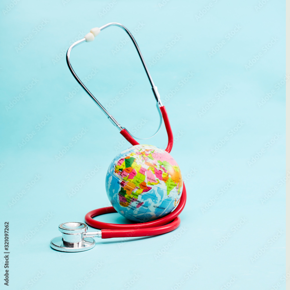 Red Stethoscope on bright pastel blue background Stock Photo | Adobe Stock