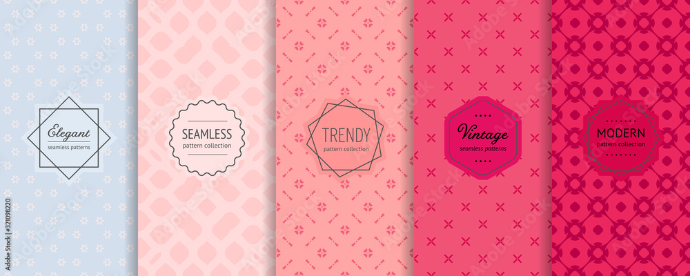 Vector floral geometric seamless patterns collection. Set of elegant ...