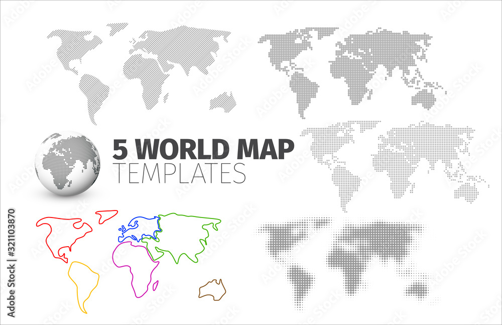 5 World map templates for your infographics reports Stock Vector ...
