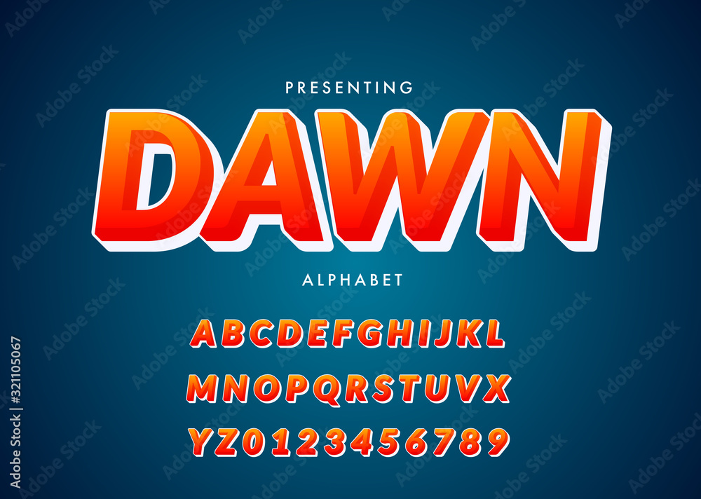 Set of pop art style alphabet letters and numbers with 3d extrude ...