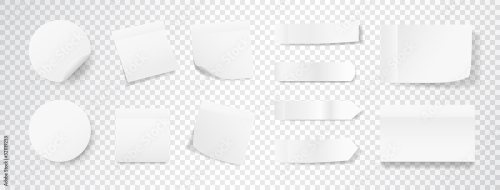 White stickers set on transparent background. Realistic sticker with ...
