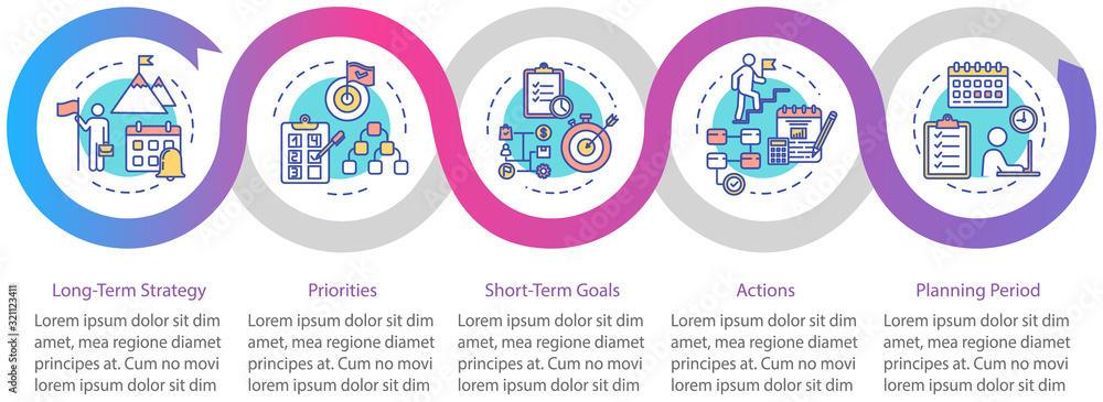 Long-term strategy vector infographic template. Achieving goals ...