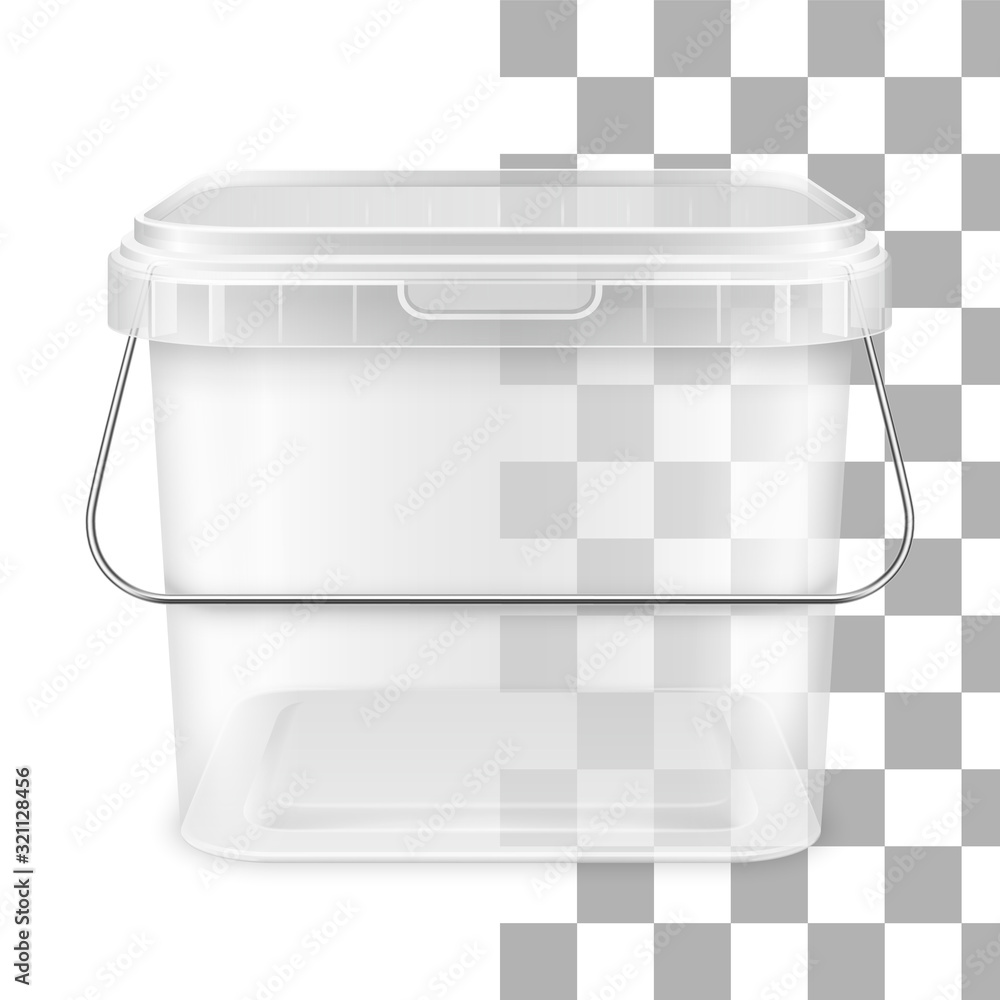 Vector transparent square empty plastic bucket with lowered metallic ...