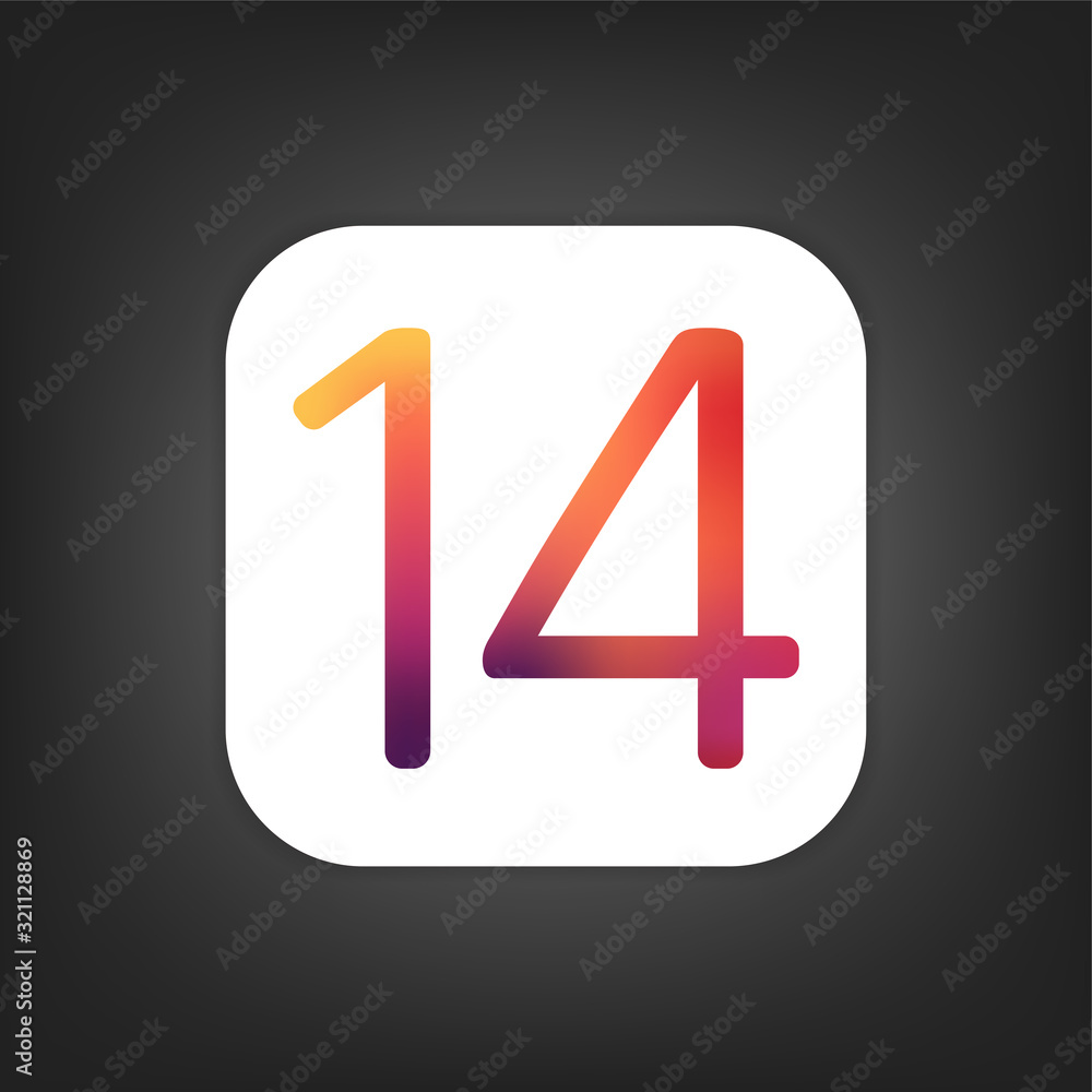 14 logo icon isolated on dark grey background. Anniversary multicolor ...