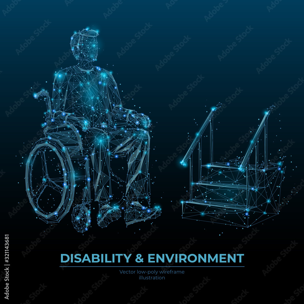 Disability and environment low poly wireframe banner vector template ...