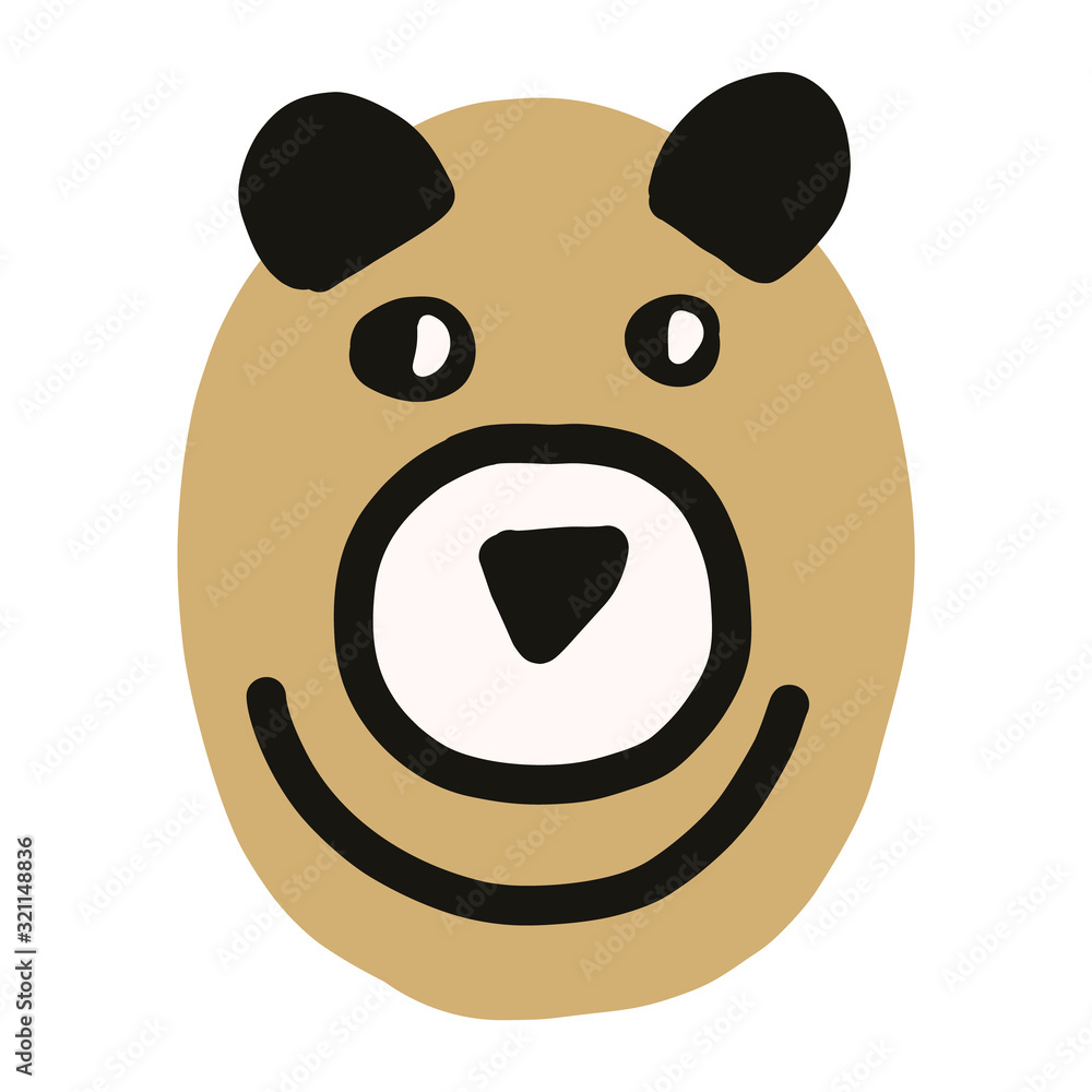 Kawaii doodle wild bear clipart. Hand drawn naive grizzly brown bear ...