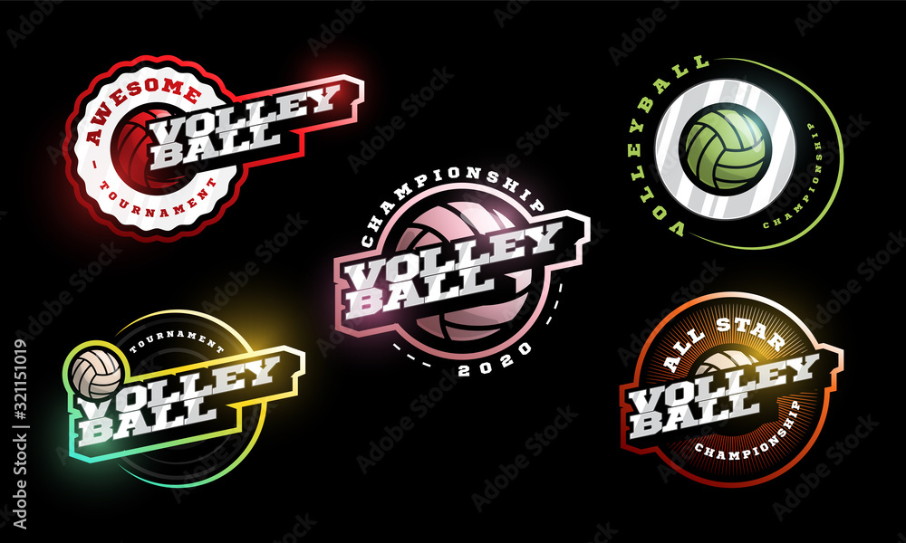 Volleyball vector logo Set. Modern professional Typography sport retro ...