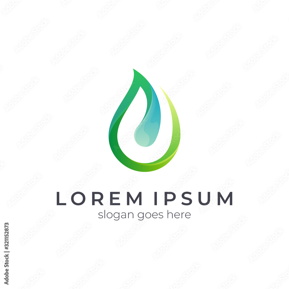 Leaf water drop logo design, green environment vector illustration ...