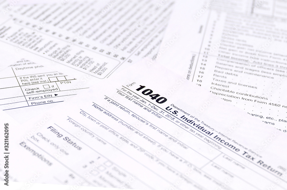 Blank income tax forms. American 1040 Individual Income Tax return form ...