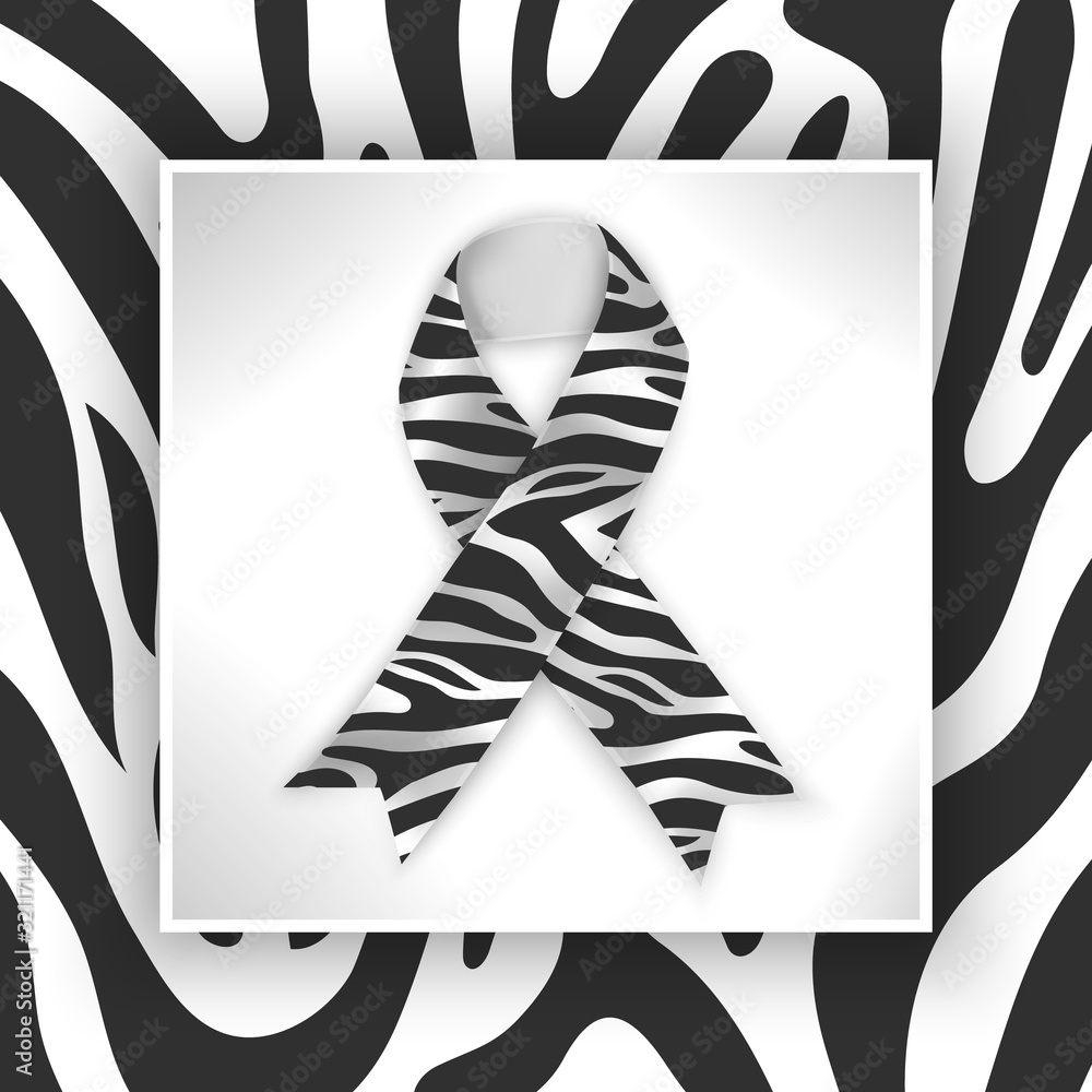 Symbol of Rare Disease Day, Zebra Stripe Color Ribbon Isolated On White ...