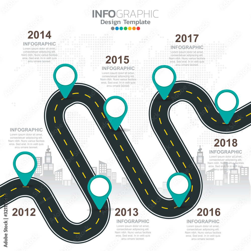 Infographic road map template with 7 options. Stock Vector | Adobe Stock
