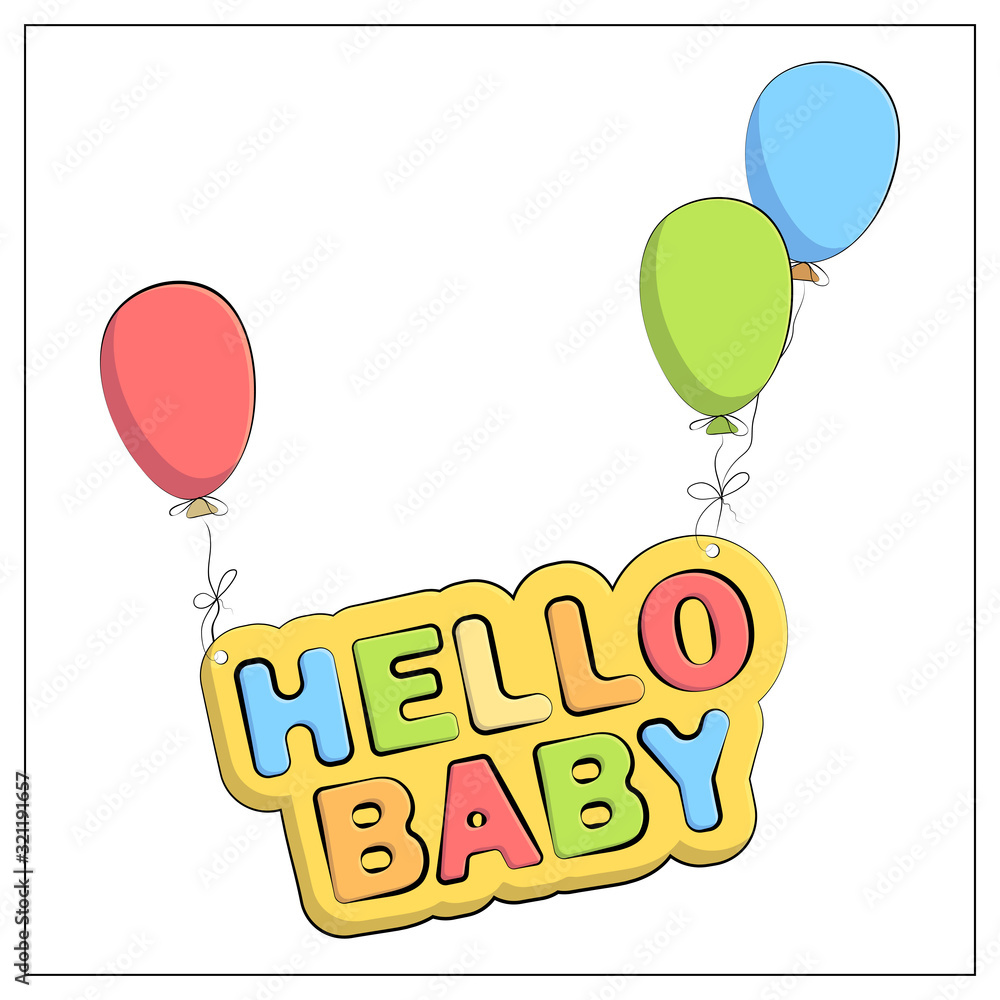 Hello baby hand drawn vector card. Baby shower invitation Stock Vector ...
