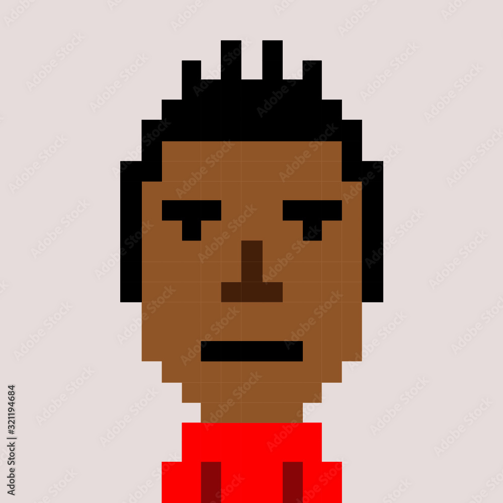 Red shirt man still emoticon pixel art character Stock Vector | Adobe Stock