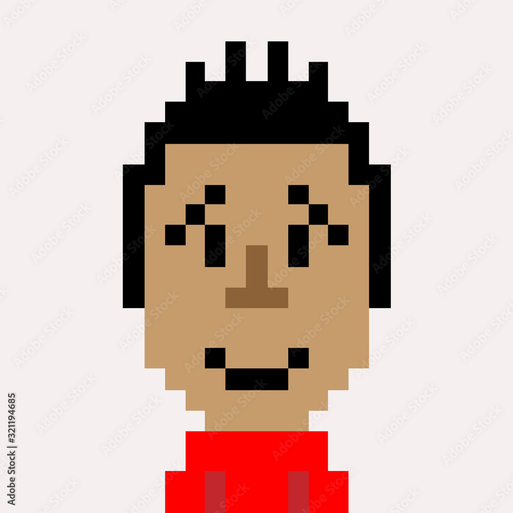 Red shirt man smile emoticon pixel art character Stock Illustration ...