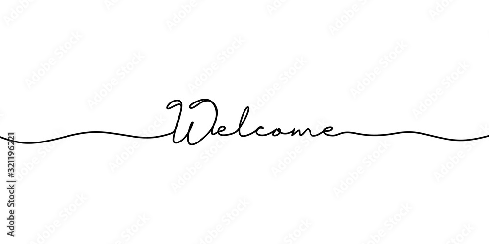 Continuous line drawing of welcome text. Vector illustration typography ...