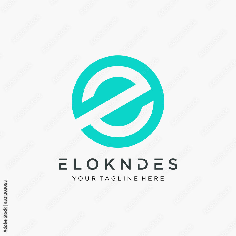 Letter E negative space with circle concept. Industrial tech style in ...