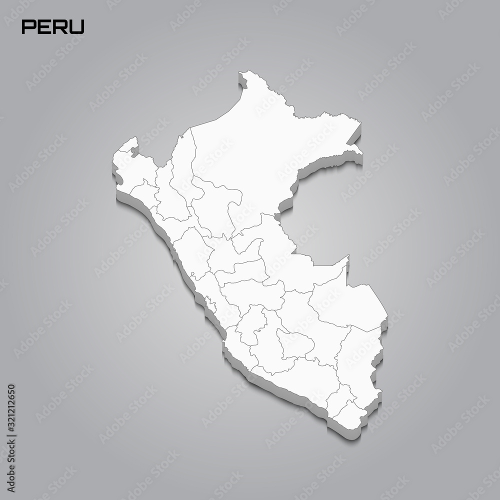 Peru 3d map with borders of regions Stock Vector | Adobe Stock